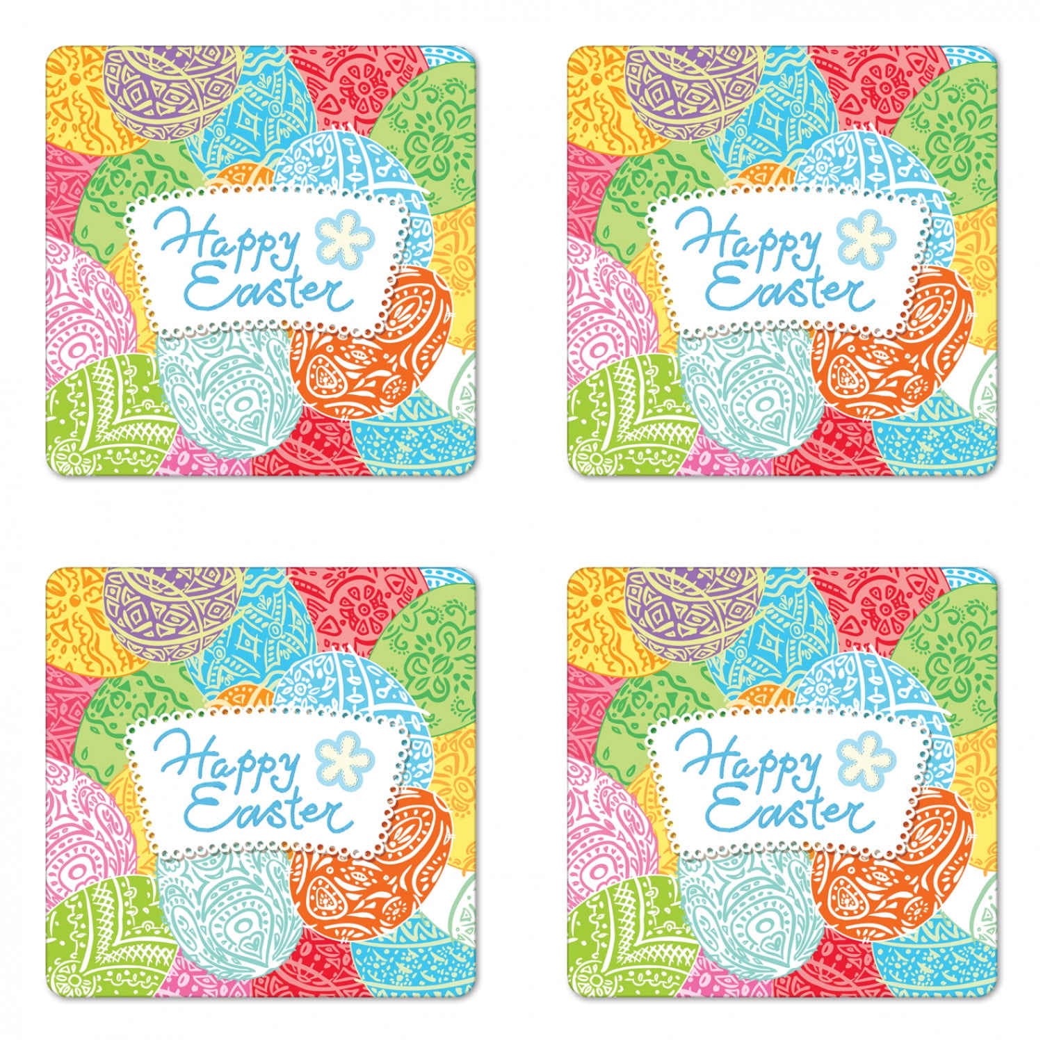 Easter Coaster Set of 4, Hand Drawn Eggs with Ornamental Motifs ...