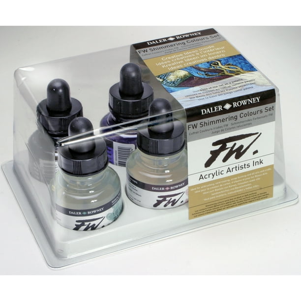 Daler-Rowney FW Acrylic Artists Ink Set, Shimmering Colors Set ...