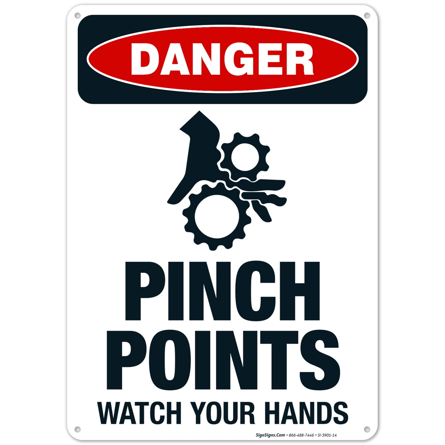Pinch Points Watch Your Hands Sign, OSHA Danger Sign, (SI-3901) 10x14 ...