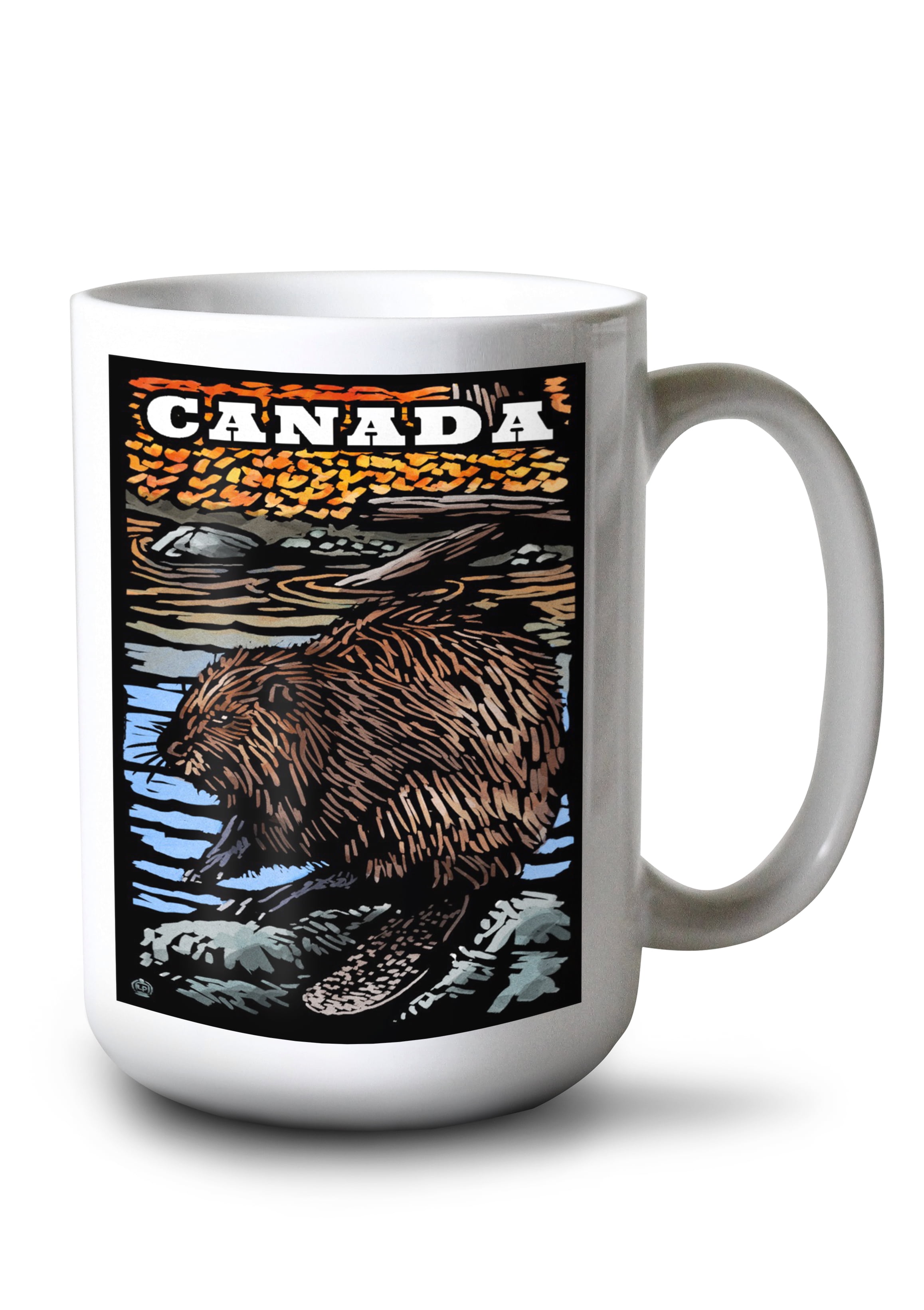 15 fl oz Ceramic Mug, Canada, Beaver, Scratchboard, Dishwasher ...
