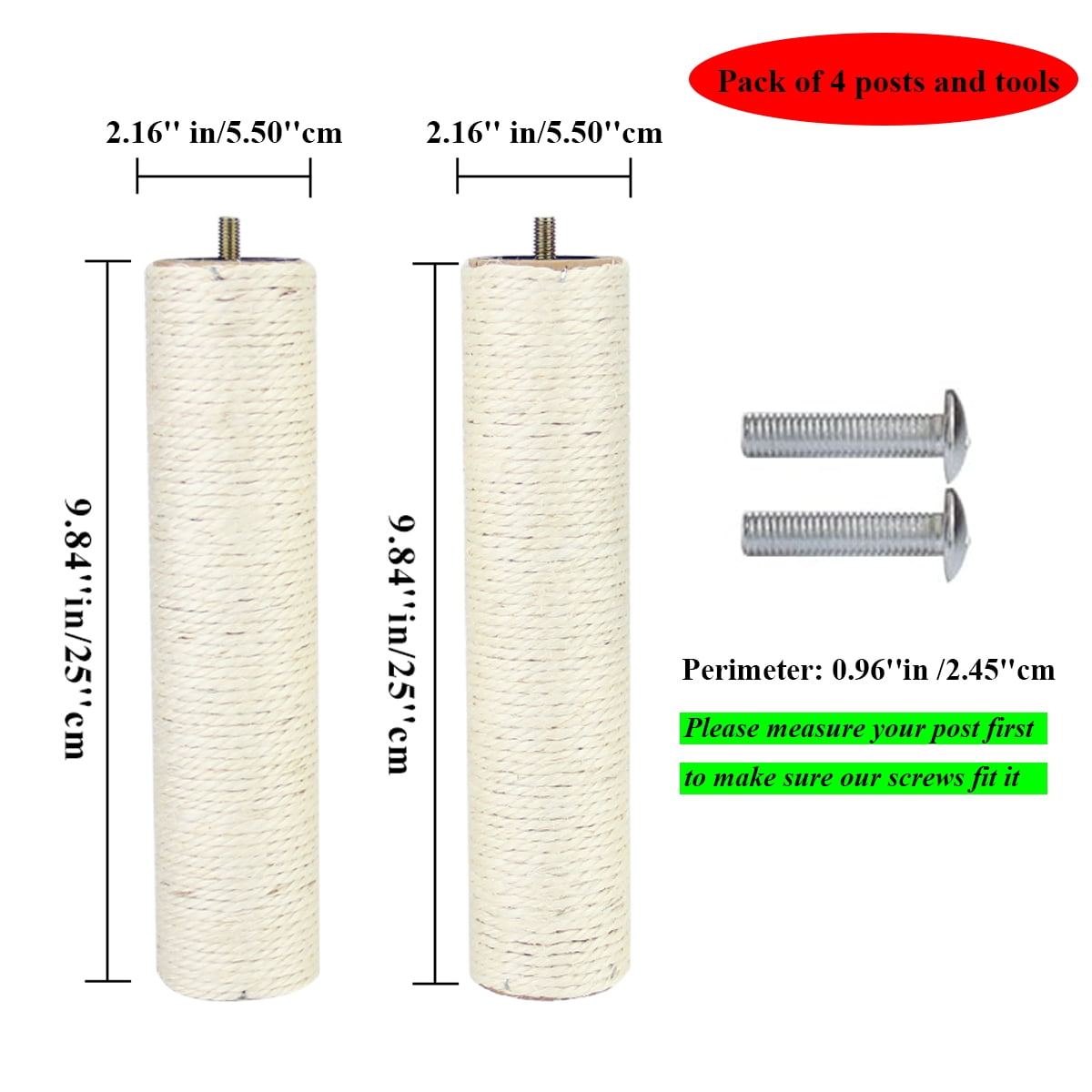 Hemp Rope Scratcher Posts for Indoor Kittens and Large Cats with Screws ...