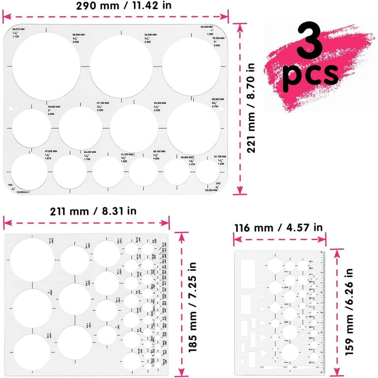 Shape Stencils 6-Piece Circle Template Set - Plastic Drawing Stencils ...