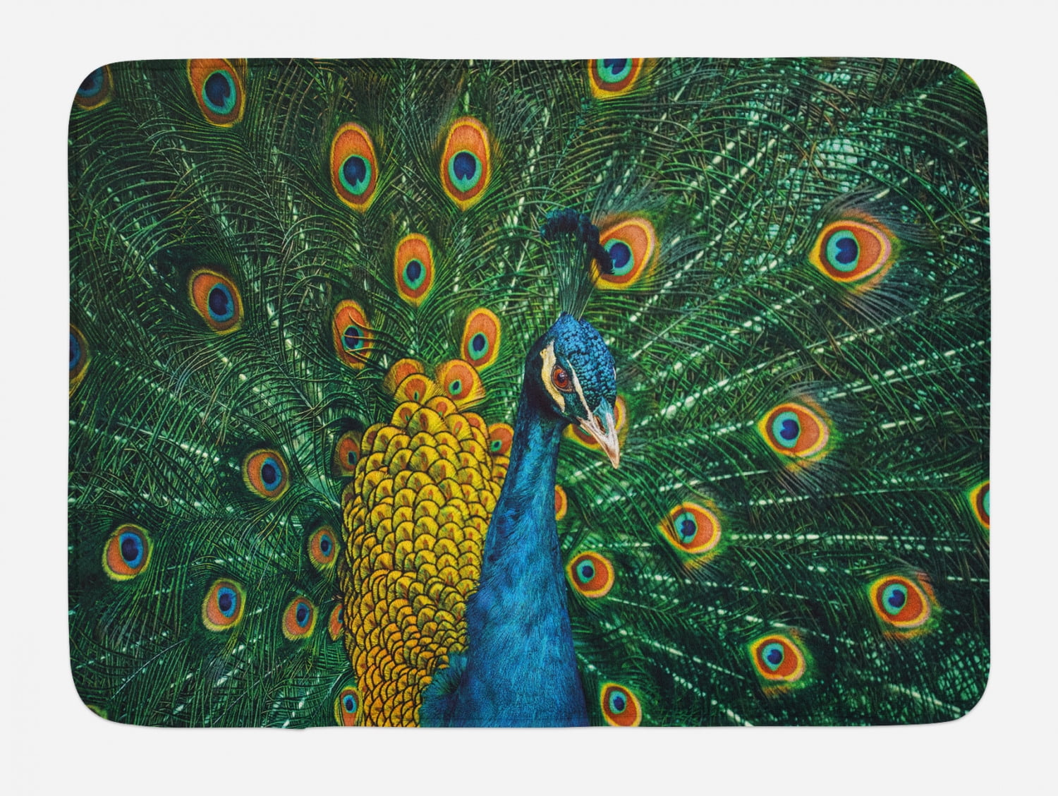 Peacock Bath Mat, Portrait Of The Peacock Courtship Display Eye Spotted ...