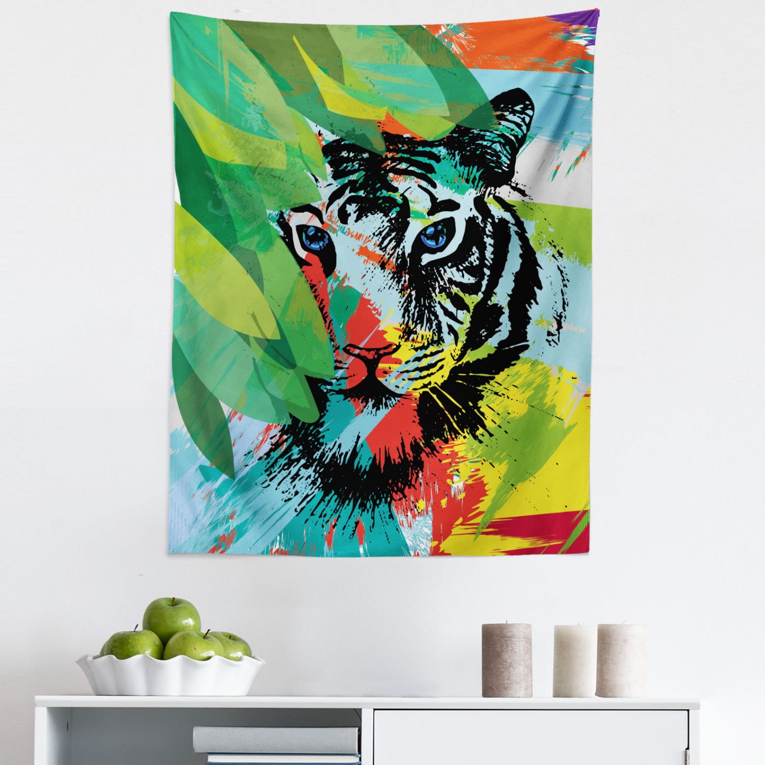 Tiger Tapestry, Abstract Drawing of a Bengal Tiger Under Leaves on ...