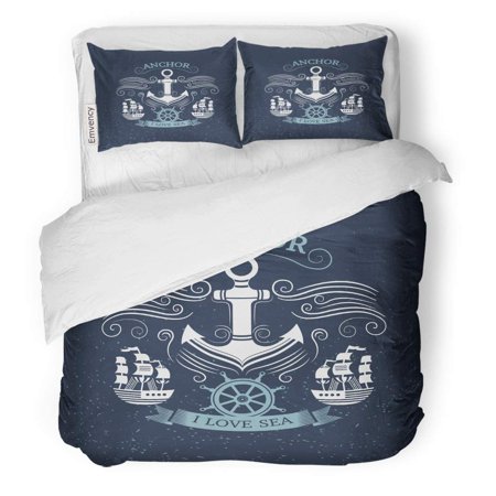 HATIART 3 Piece Bedding Set Blue Life Vintage Labels Anchor Sea Retro ...