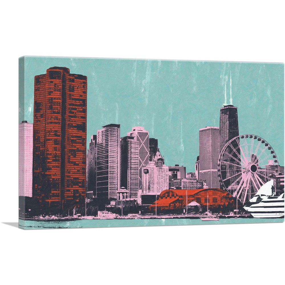 ARTCANVAS Chicago City Pop Art Painting Home Decor Rectangle Canvas Art ...