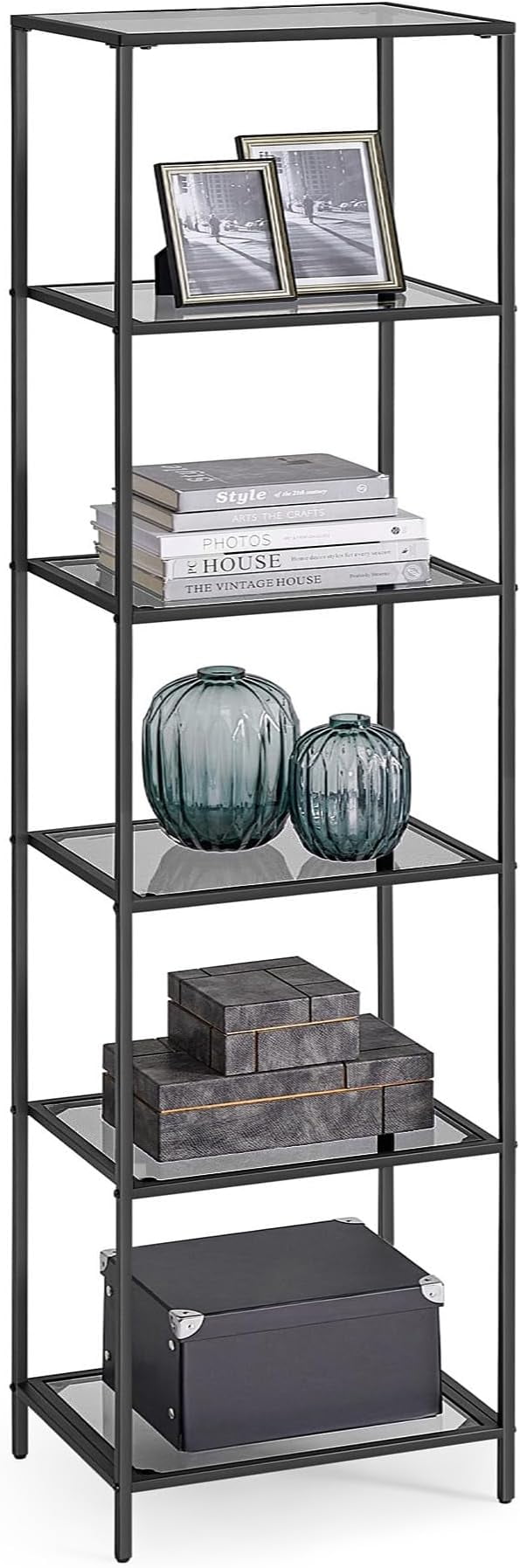 VASAGLE Bookcase, 6-Tier Bookshelf, Slim Shelving Unit for Bedroom ...