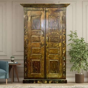 90" Tall Vintage Solid Wood Armoire | French Antique Style Distressed ...