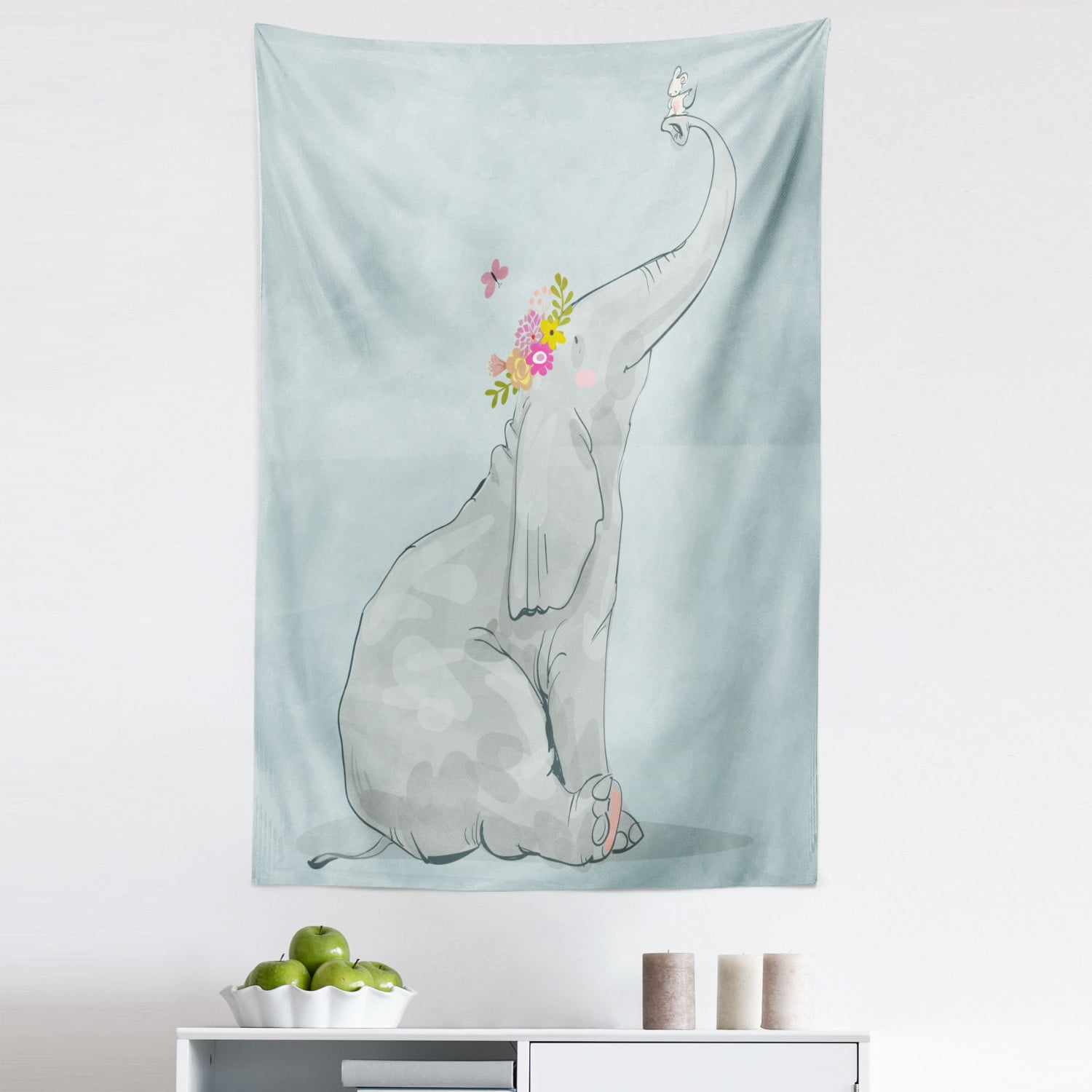 Animal Cartoon Tapestry, and Little Mouse Friendship Fun Art Hand Drawn ...