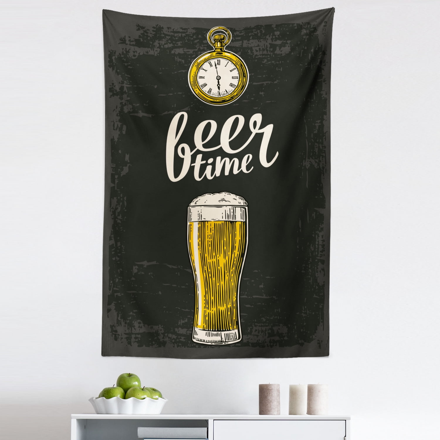Modern Tapestry, Beer Time Typography with Glass and Old Antique ...