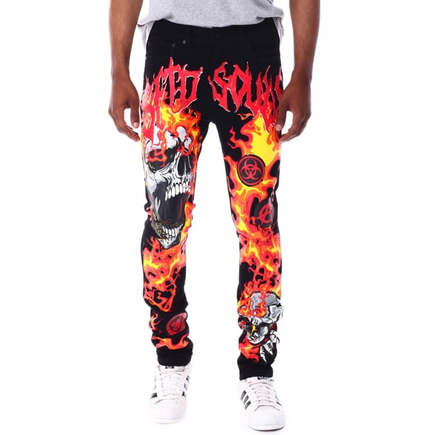 GFTD LA Los Angeles Men's Chrome Fur Skinny Fit Painted Fire Skull ...