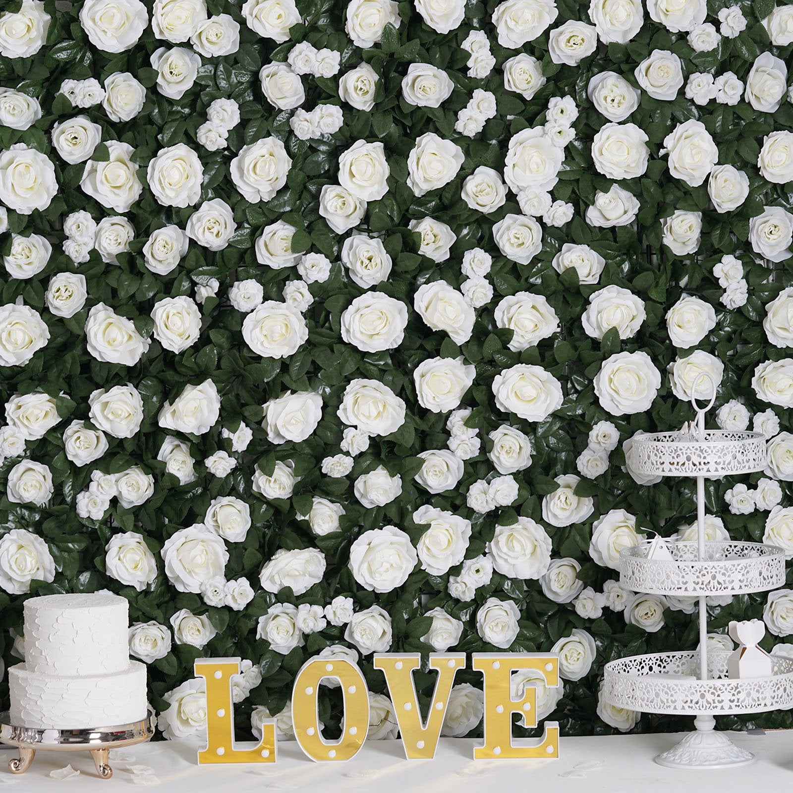 Efavormart 3 Sq Ft UV Protected White Rose Silk Flowers Greenery Wall ...