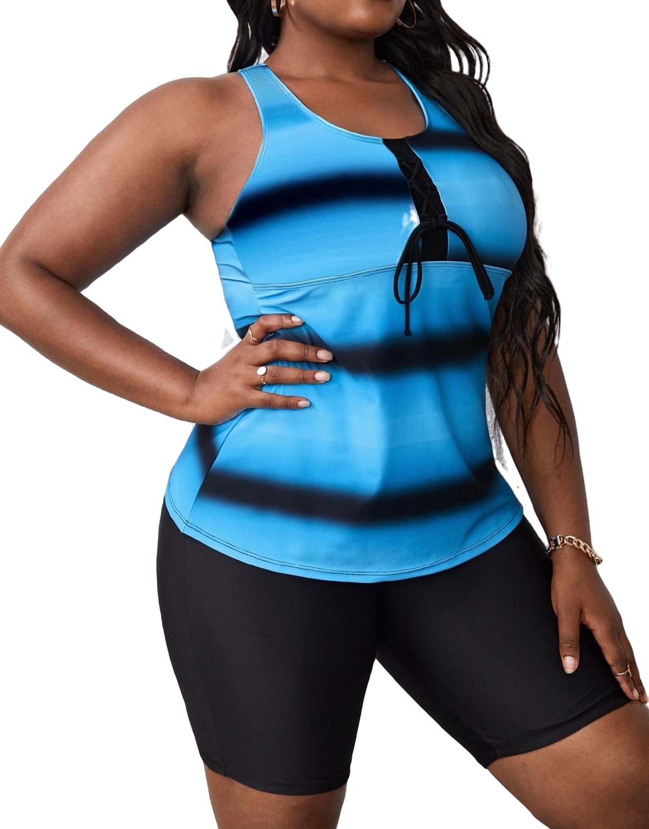 Ombre Scoop Neck Multicolor Plus Size Tankinis Womens Plus