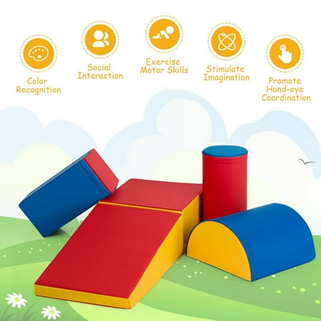 Gymax 5-Piece Kids Climb and Crawl Activity Play Set Safe Foam Blocks ...
