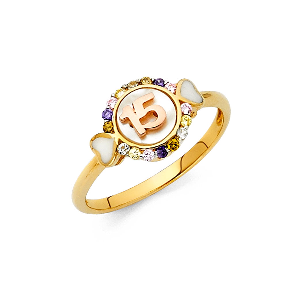 FB Jewels 14K Gold Fifteen 15 Years Birthday Quincea–era Cubic Zirconia ...