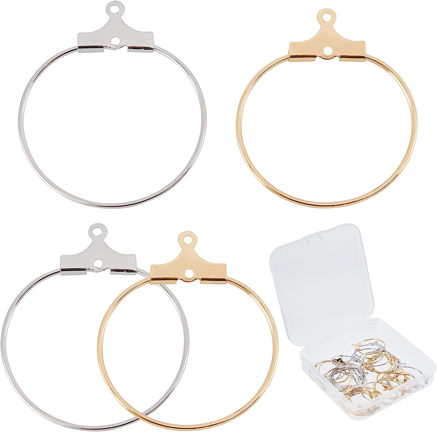 40Pcs 18K Gold Plated Round Beading Hoop 2 Colors Hoop Earring Finding ...