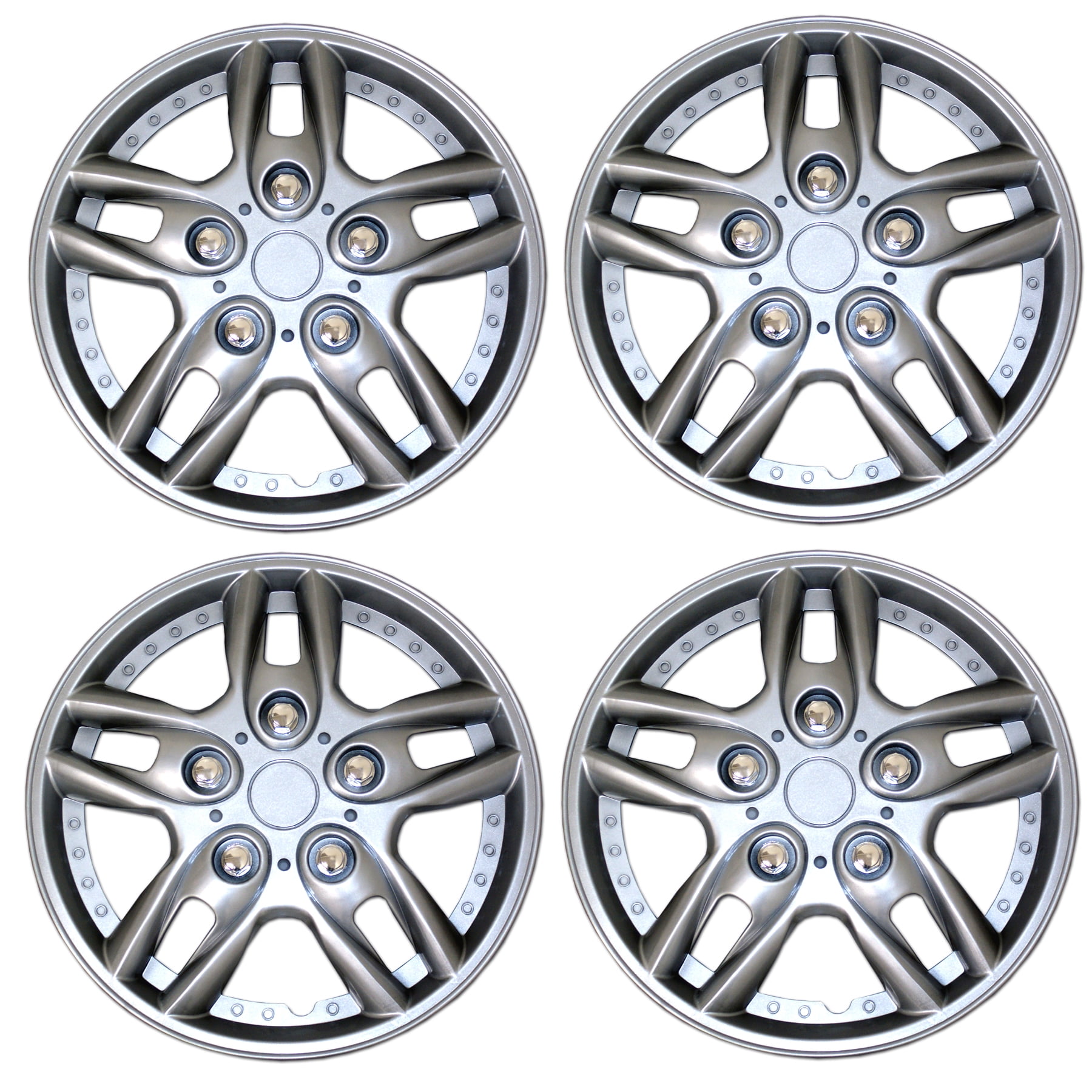 TuningPros WSC3-515S14 Set of 4 Metallic Silver Hubcaps 14" - Hub Caps ...