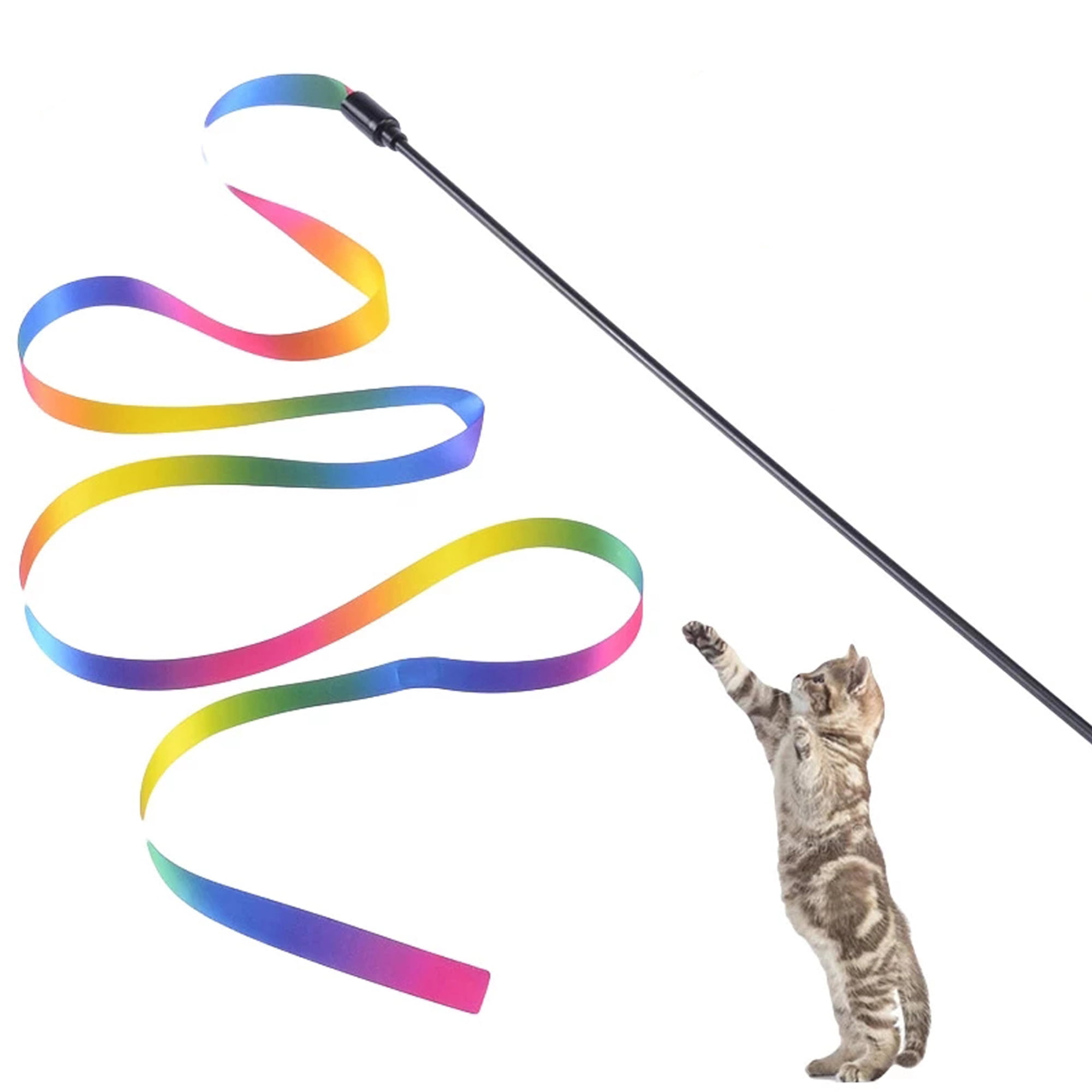 Cat Toys Double-sided Rainbow Ribbon Funny Cat Stick Teaser Wand ...