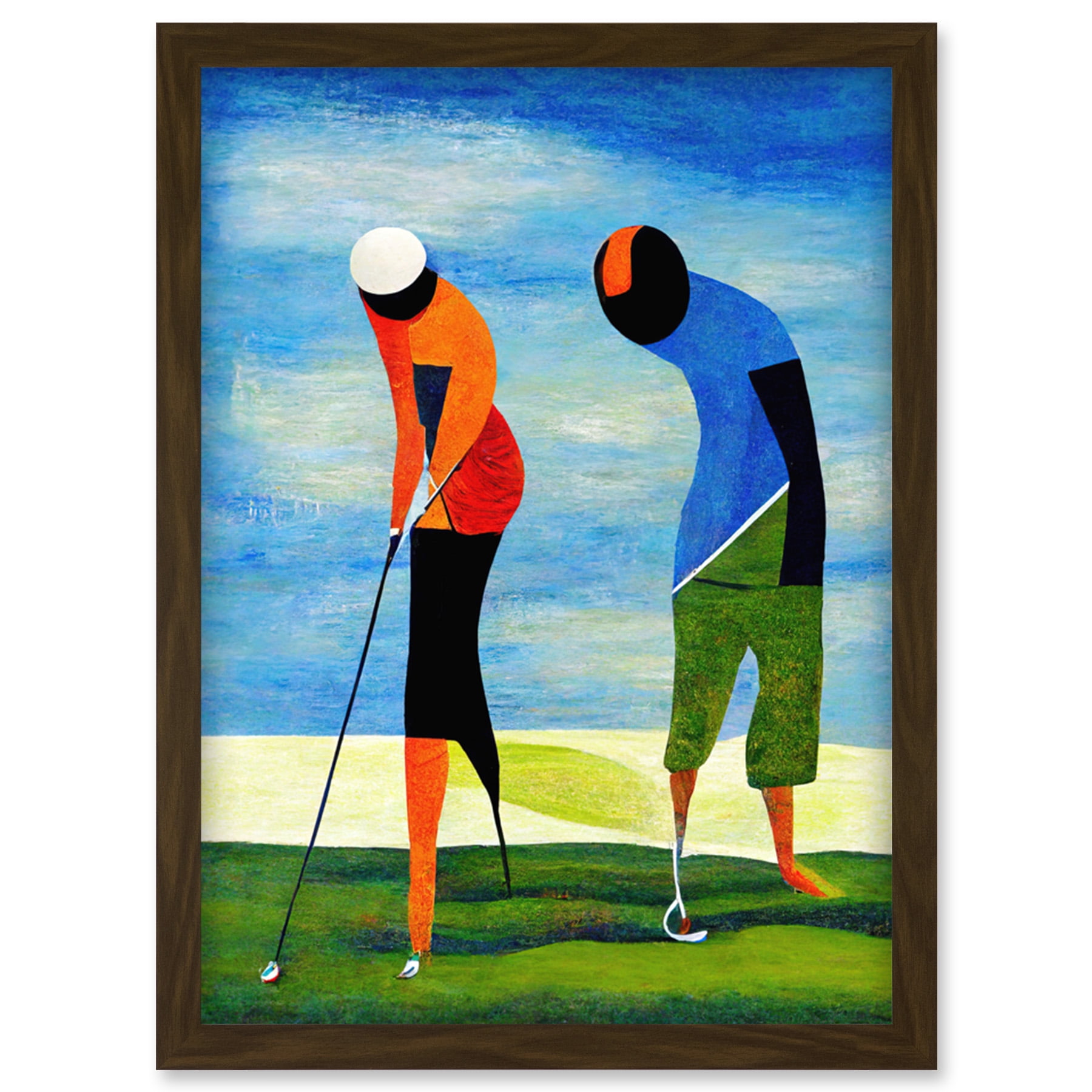Abstract Surreal Modern Golf Golfing Couple Playing Artwork Framed Wall ...