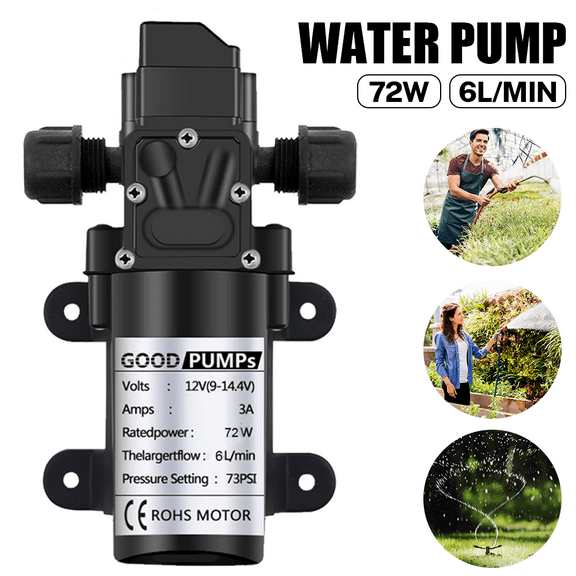 12V Water Pump with 2 Hose Clamps 123PSI Self Priming Sprayer Pump 100W ...