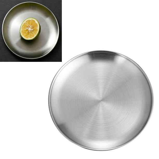 Brushed Metal Dinner Plates,Stainless Steel Round Pizza Stainless Steel ...