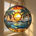 Floral mountain landscape stained style panel, nature themed window ...