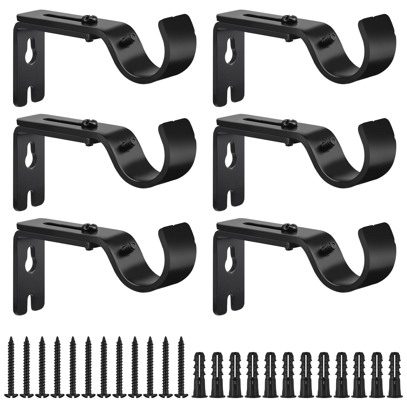 HEQUSIGNS 6 pcs Adjustable Curtain Rod Bracket - Heavy Duty Curtain Rod ...