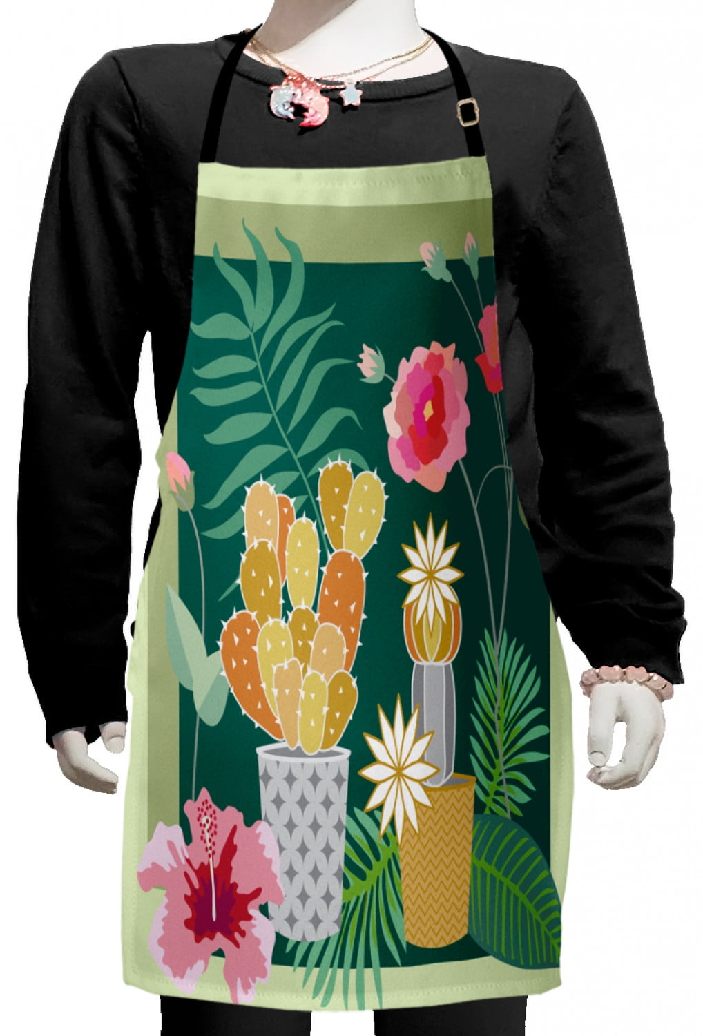 Cactus Kids Apron, Succulent Plants Hibiscus Flowers Palm Monstera Boho ...