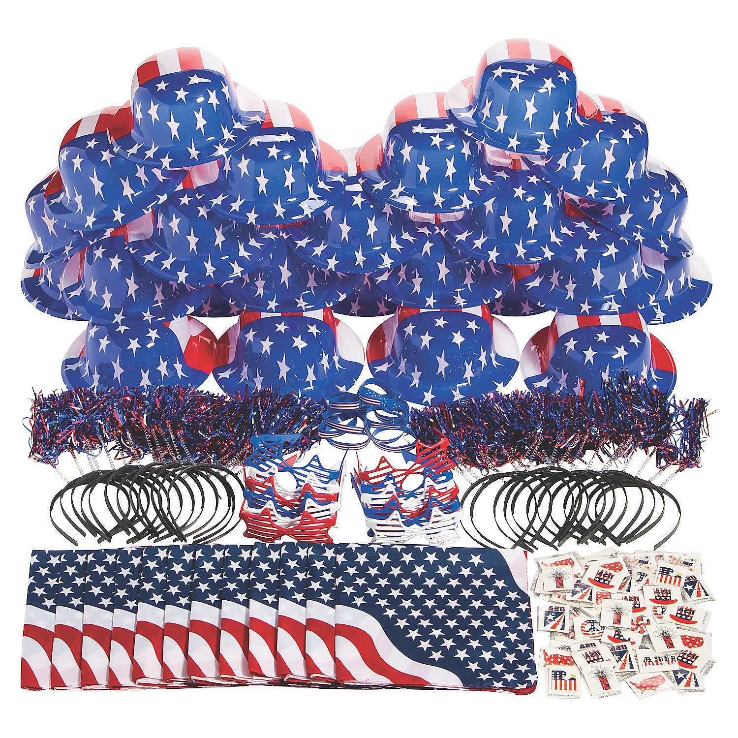 Patriotic Wearables Kit for 48, Party Supplies, Fourth of July, 156 ...