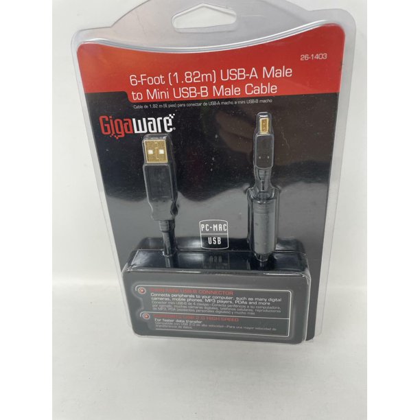 Gigaware - 6 Foot USB-A Male to Mini USB-B Male Cable - PC/MAC - USB ...