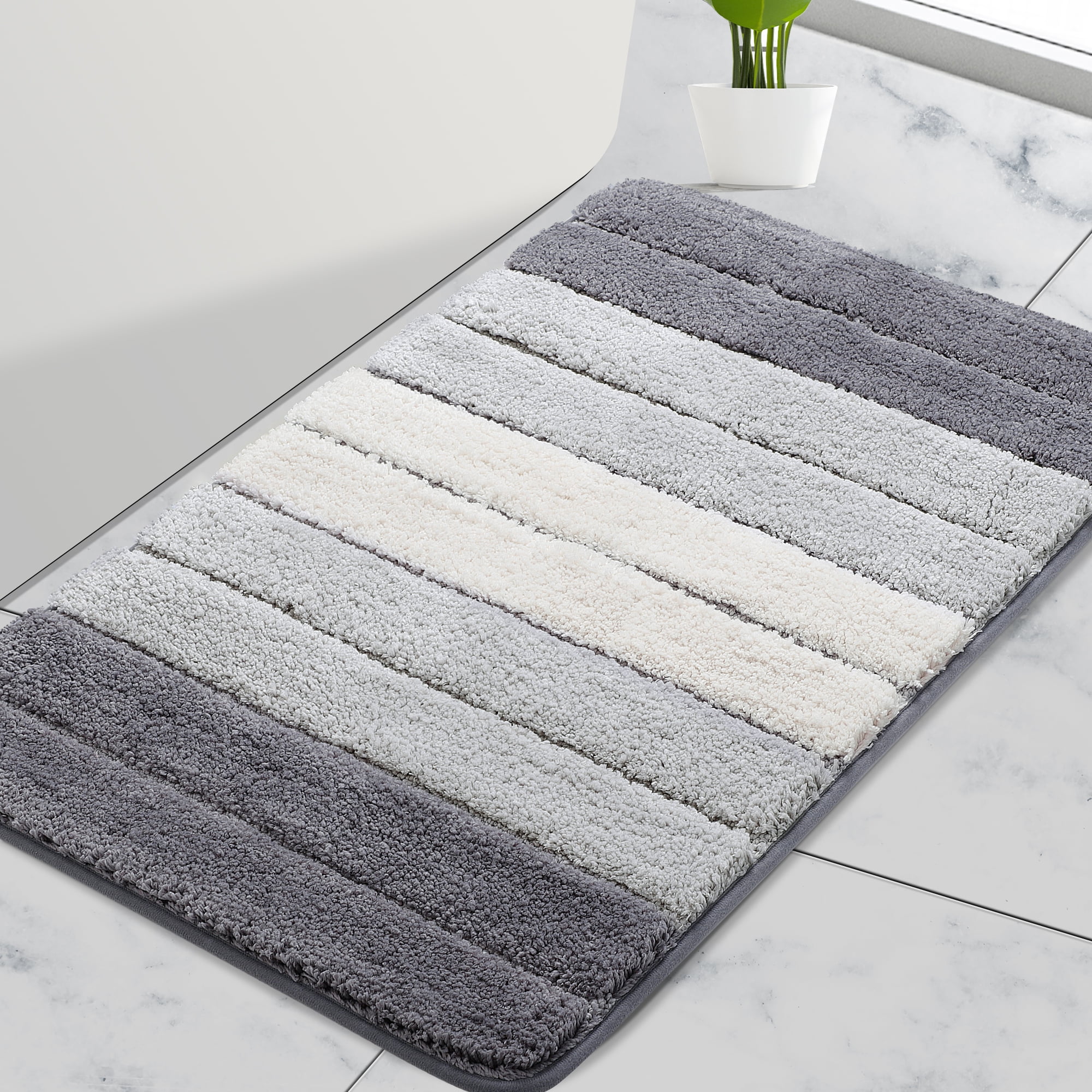 PiccoCasa Microfiber Striped Bathroom Rugs Non Slip Soft Light Gray 16 ...