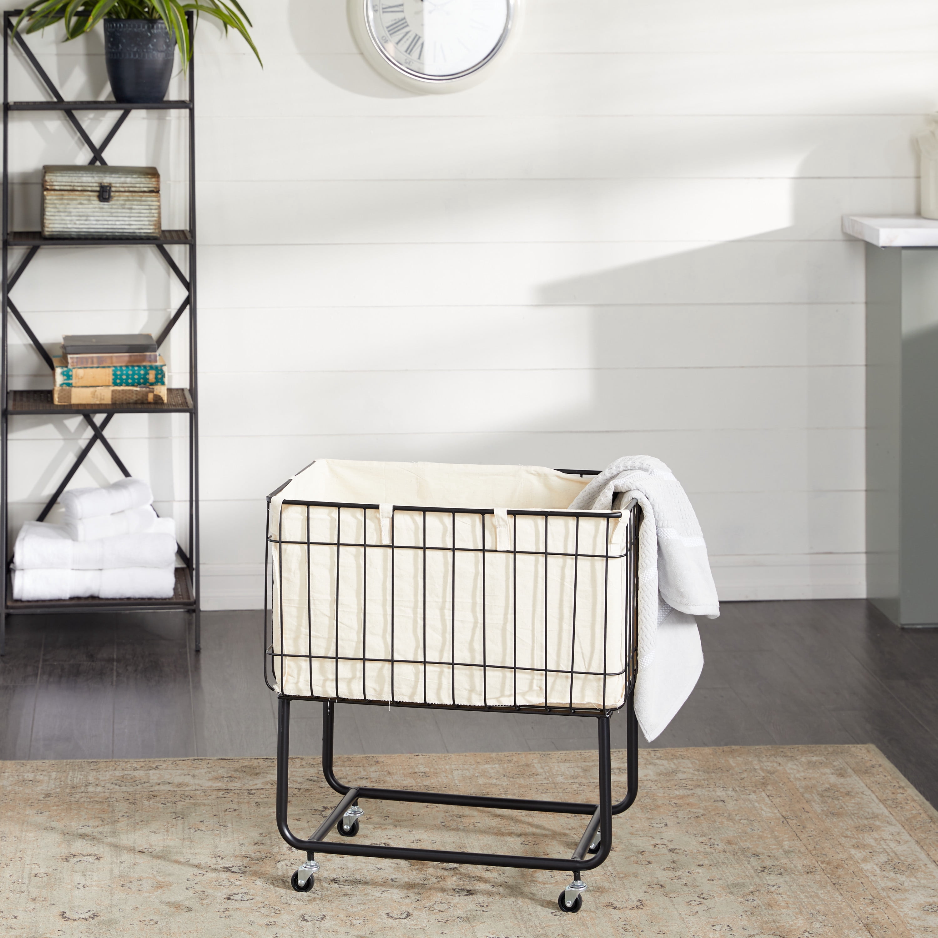 DecMode Black Metal Deep Set Wire Basket Storage Cart with Wheels and ...