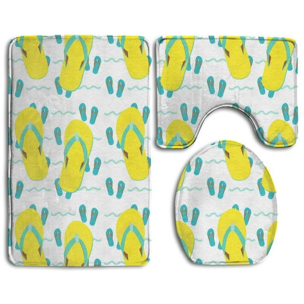 JSDART Yellow Flip Flops 3 Piece Bathroom Rugs Set Bath Rug Contour Mat ...