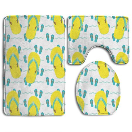 JSDART Yellow Flip Flops 3 Piece Bathroom Rugs Set Bath Rug Contour Mat ...