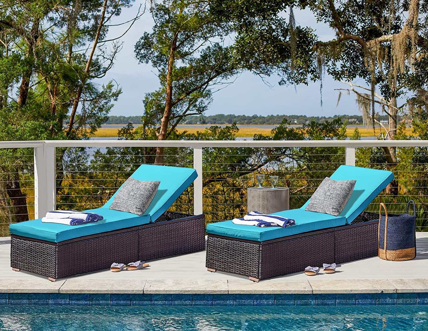 Sunvivi Outdoor Chaise Lounge, 2 Pieces Patio Lounge Chair Wicker ...
