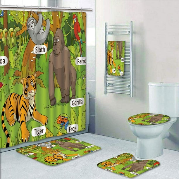 EREHome Educational Jungle Animals Colorful Funny Hand Drawn Zoo Nature ...