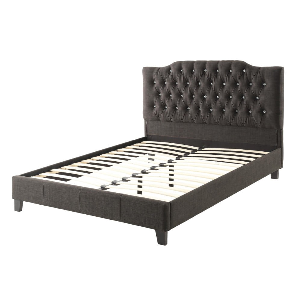 Magnificent Wooden Full Bed With Polyfiber Tufted Head Board, Ash Black ...