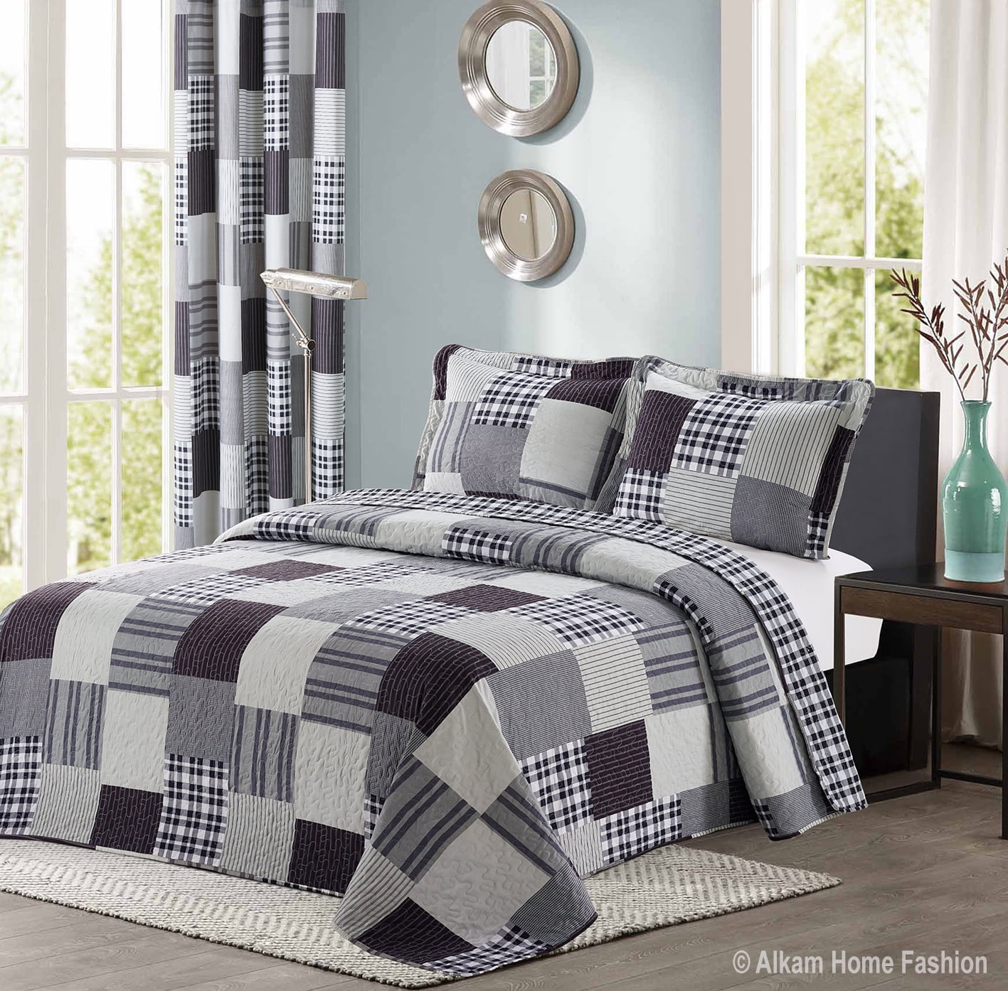 All American Collection Striped/Plaid Microfiber Bedspread, Full/Queen ...