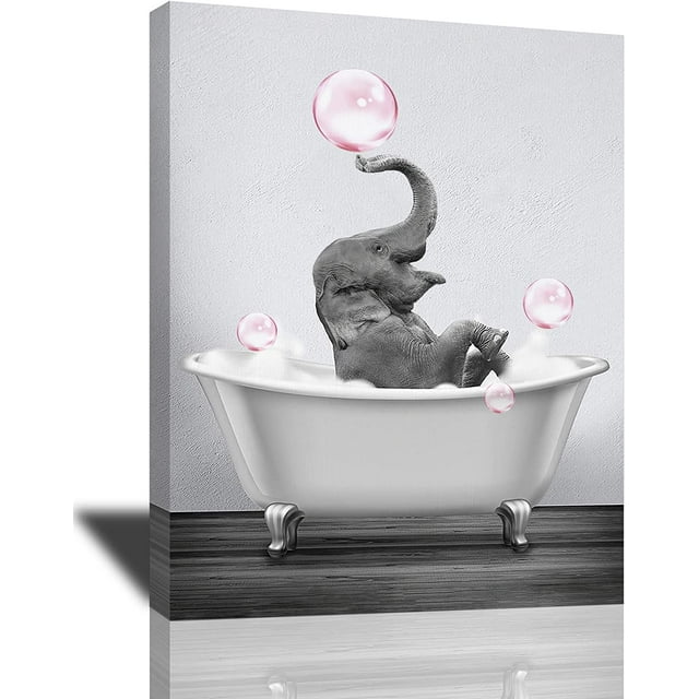 Bathroom Wall Art Elephant Bathroom Decor Funny Poster Black and White ...