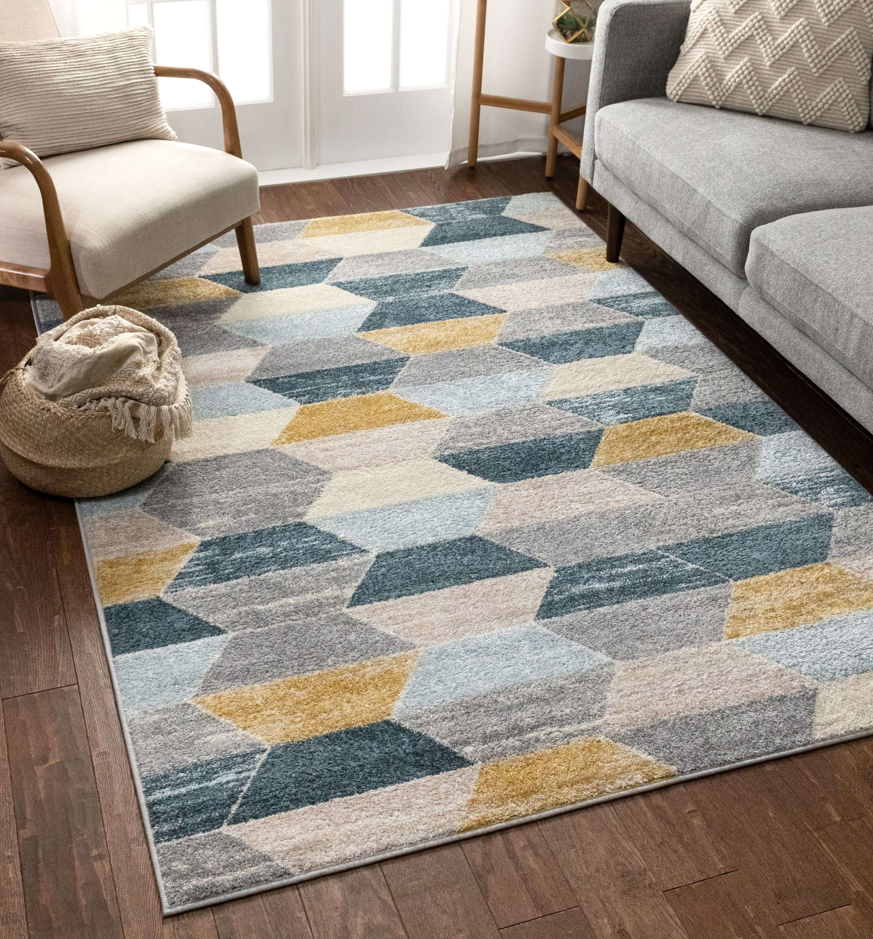 Well Woven Everleigh Honeycomb Hexagon Geometric Blue, Mustard Gold ...