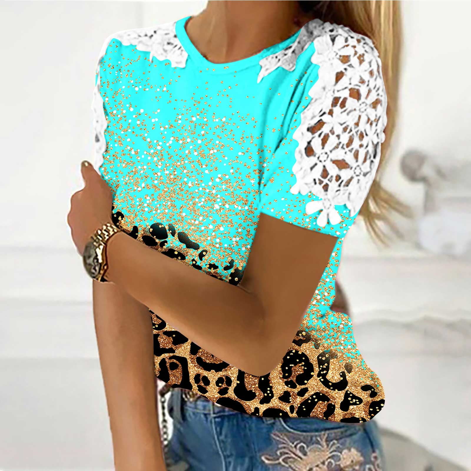 WXLWZYWL 4th Of July Tops For Women Funny Women'S Summer Round Neck ...