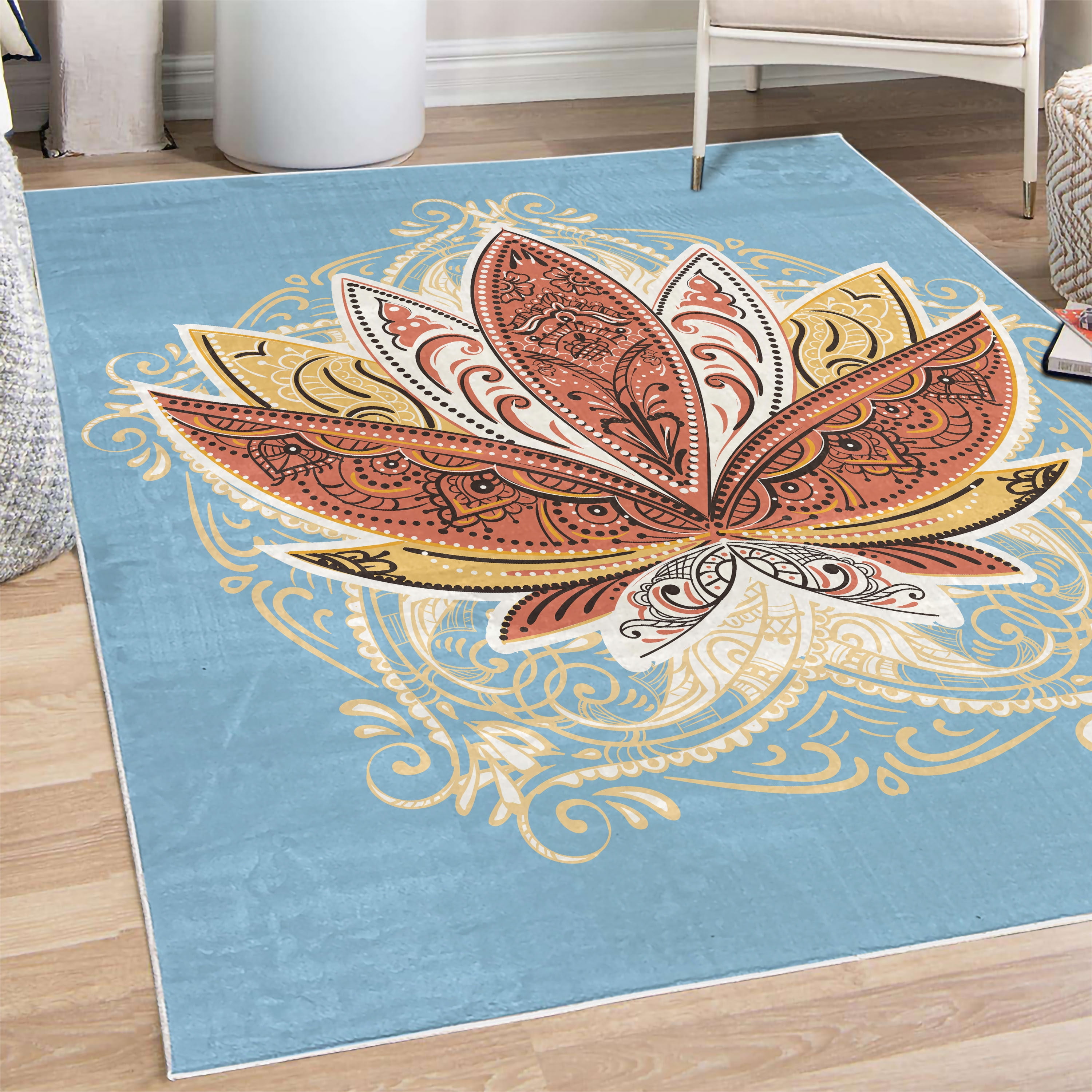 Lotus Decorative Rug, Flower Bloom Ornaments Exotic Petals Oriental ...