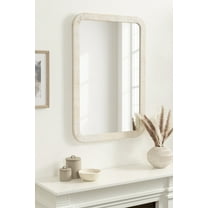 Kate and Laurel Rahfy Boho Rectangle Rattan Mirror, 24 x 36, White, Decorative Rounded ...