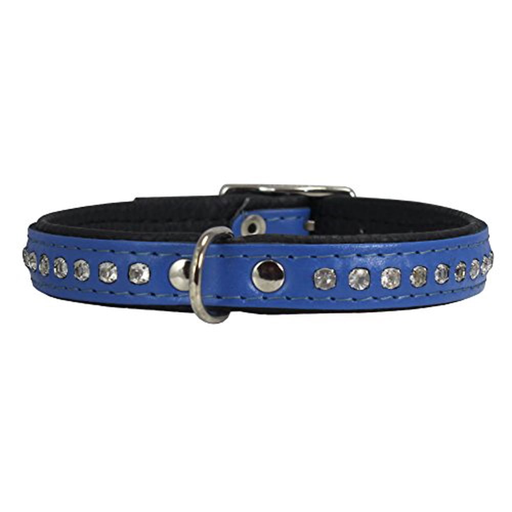 Dogs My Love Rhinestone Genuine Leather Dog Collar (Blue, 6.5"-8" Neck ...