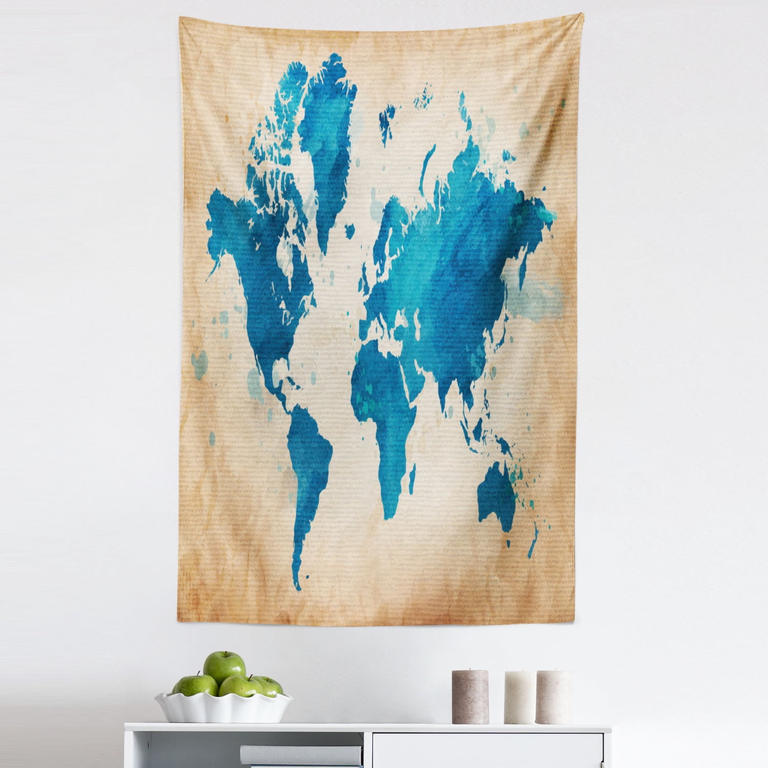 Map Tapestry, Vintage World Atlas Watercolor Brushstrokes on Old ...