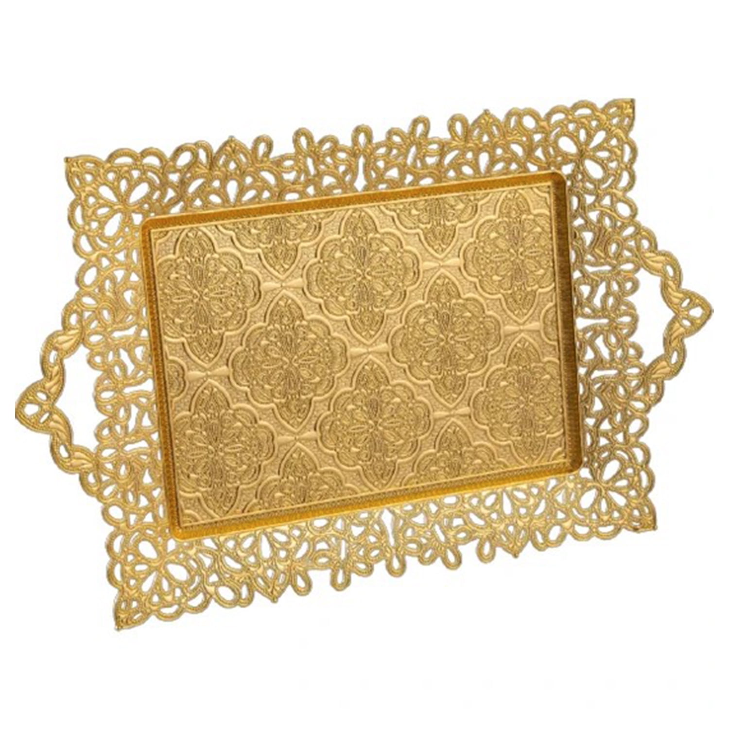 Rectangular Midi Gold Serving Tray with Embossed Design | Fiyonk Metal ...
