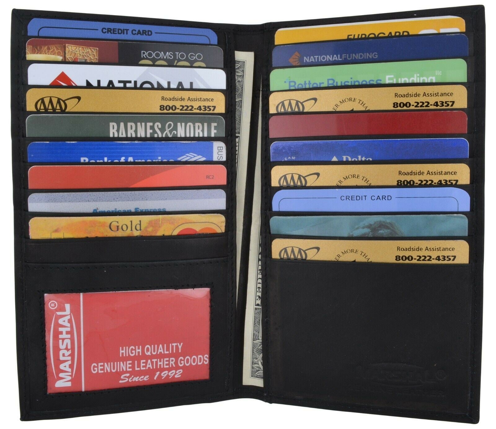 Black Genuine Leather Long Bifold ID Credit Card Money Holder Wallet ...