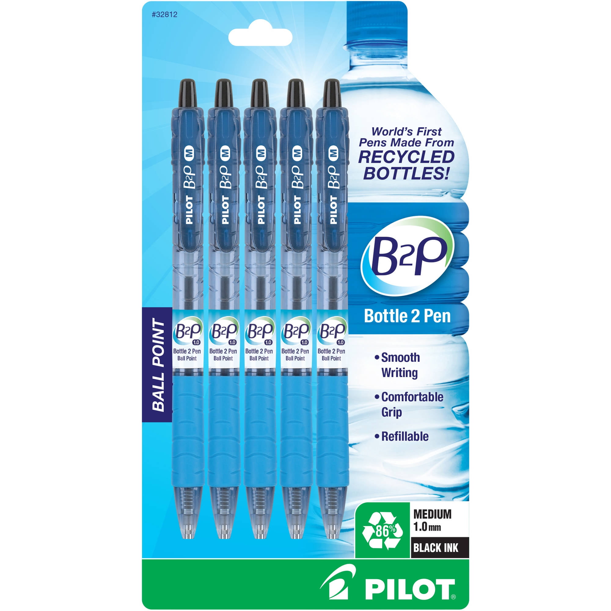 Pilot B2P Retractable Ballpoint Pens, Medium Point, Black Ink, 5 Pack ...