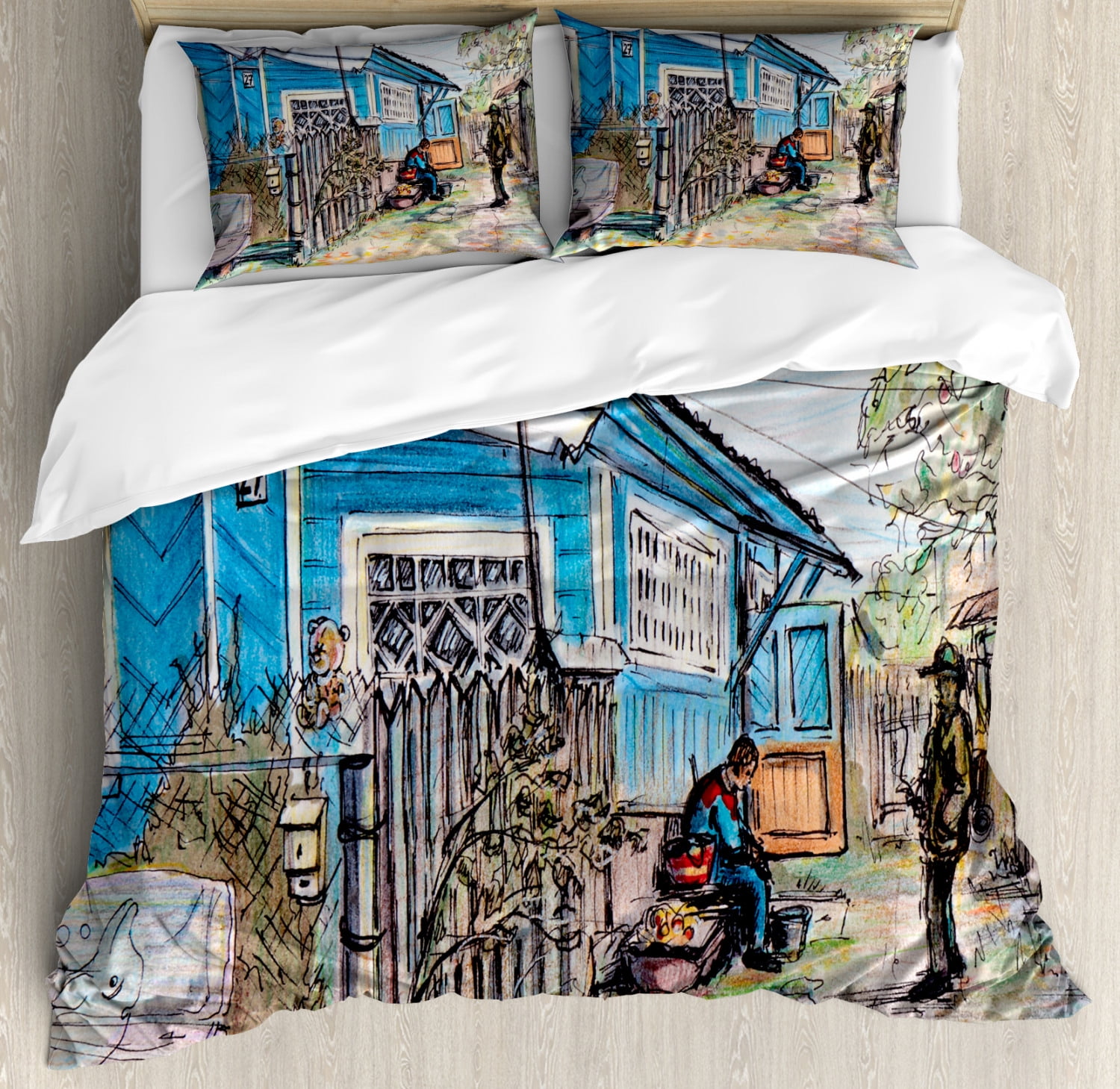 Sketch Duvet Cover Set King Size, Hand Drawn Felt Tip Pen Humans ...