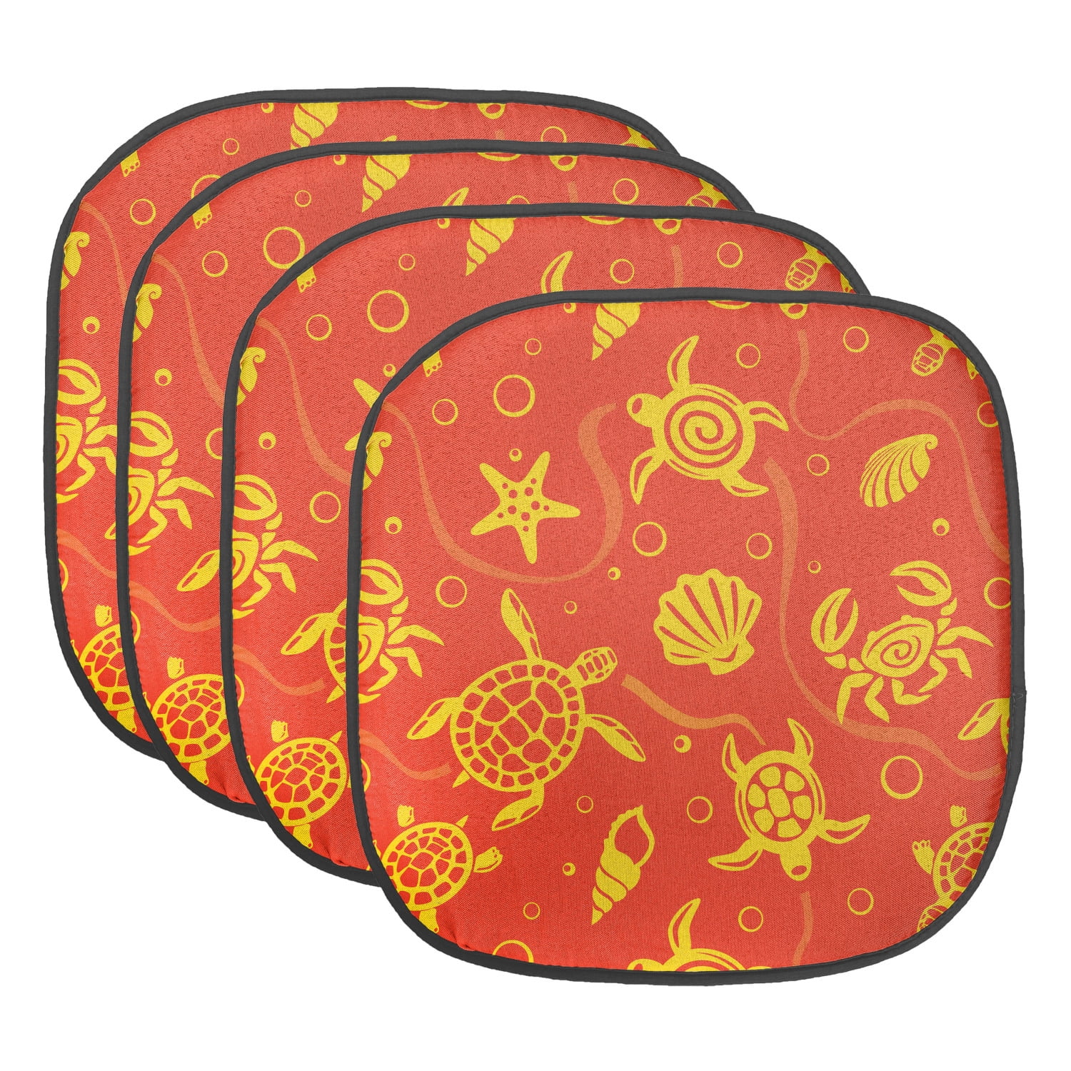 Orange Chair Seating Cushion Set of 4, Swimming Turtles and Crabs with ...